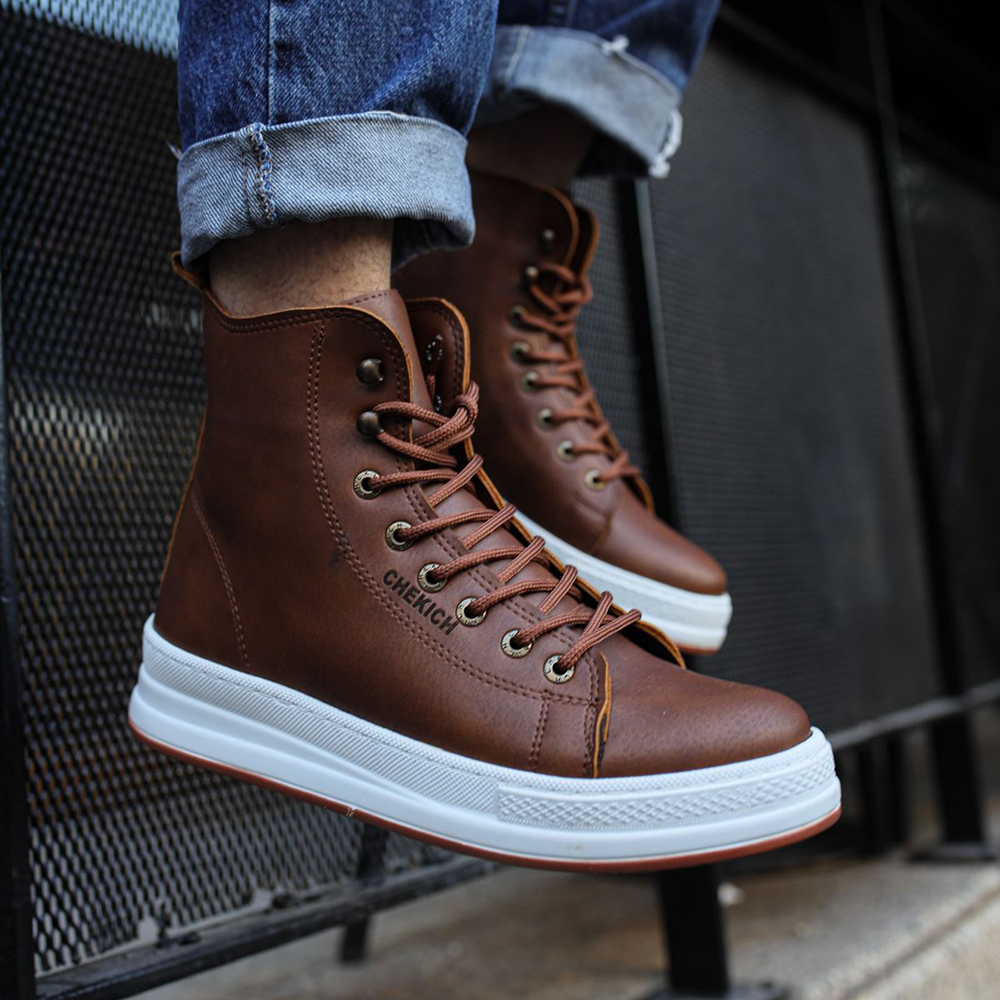 Mens High Top Sneakers - Tan - 055