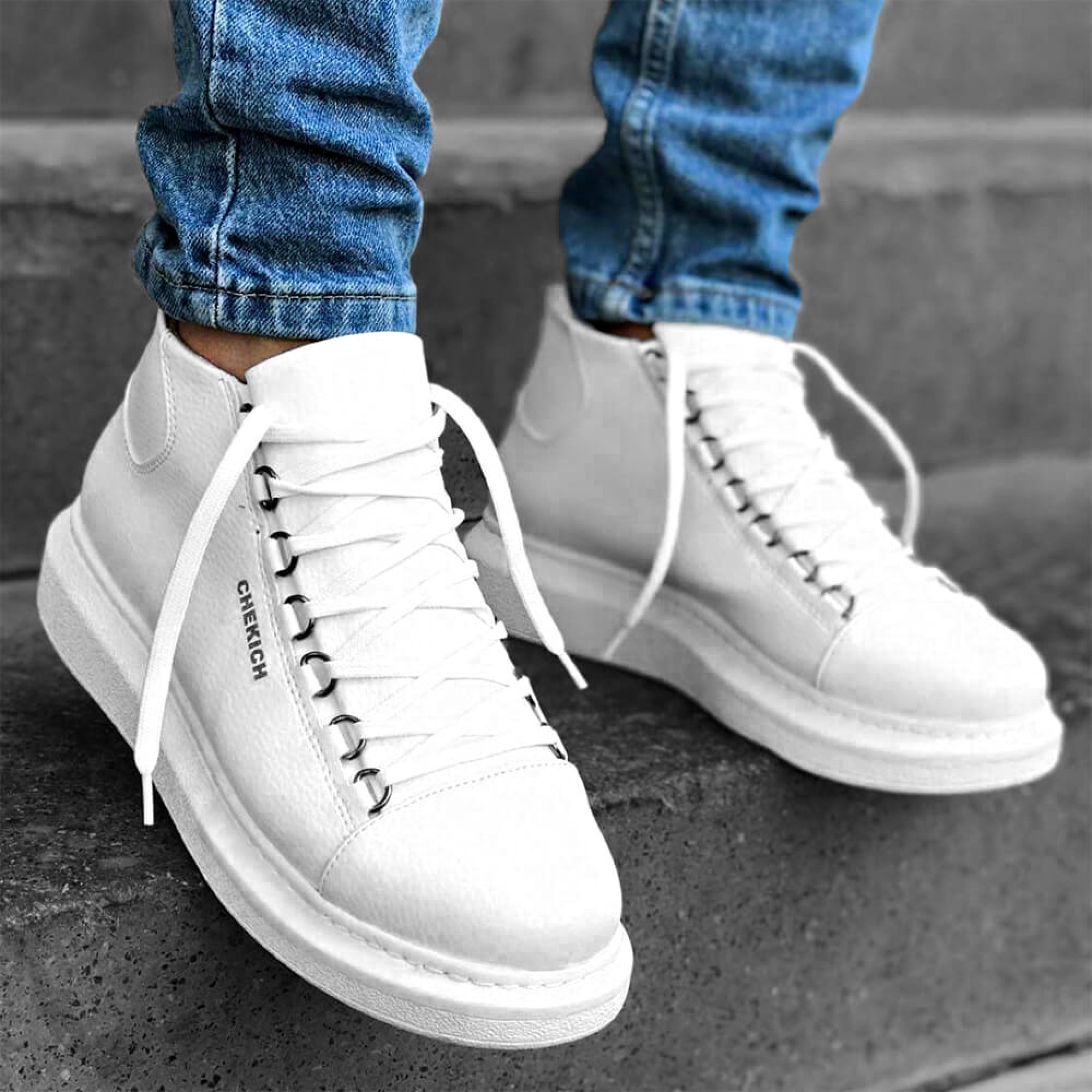 Men's High Top Sneakers - White - Enzo