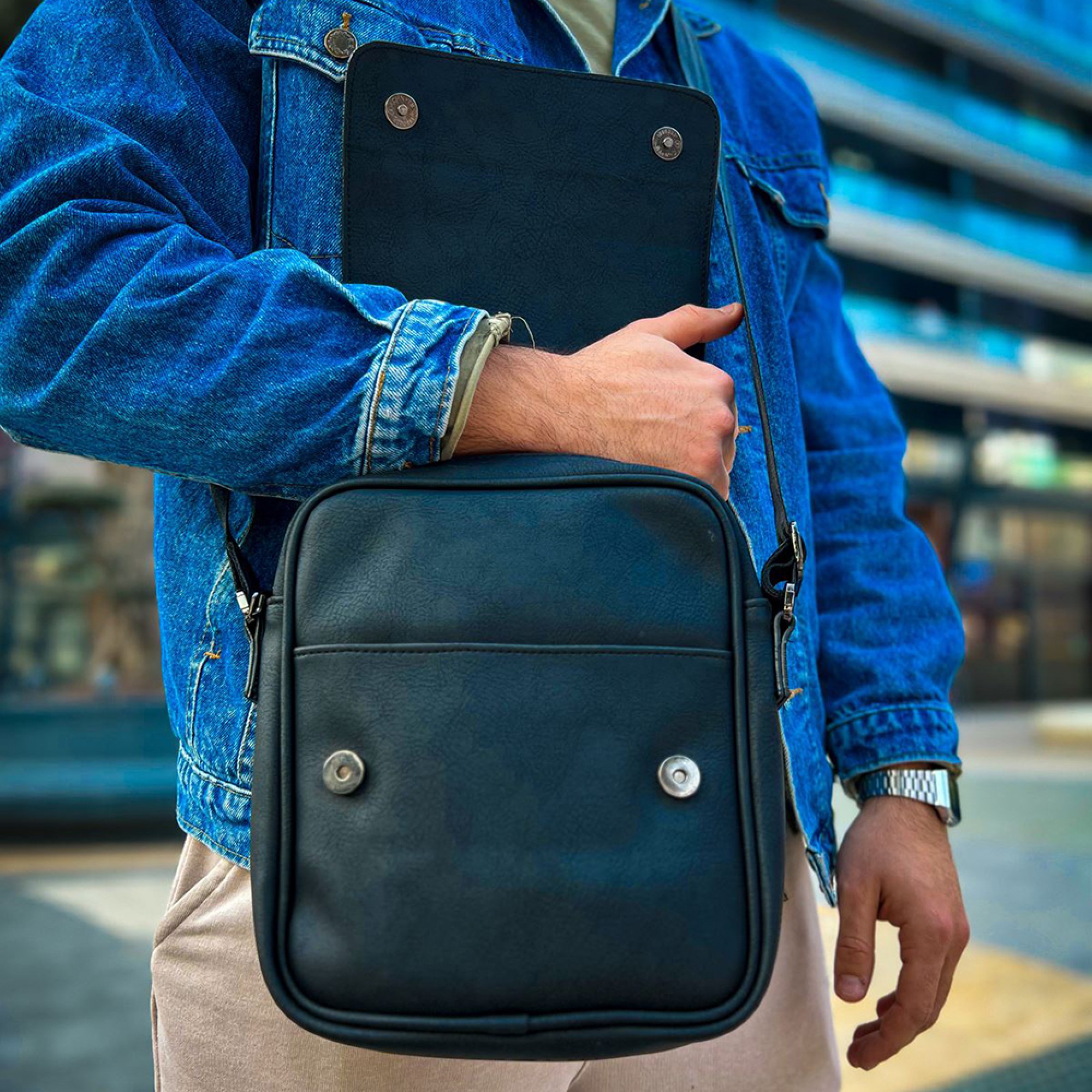 Mens Side Shoulder Bag - Black - 009