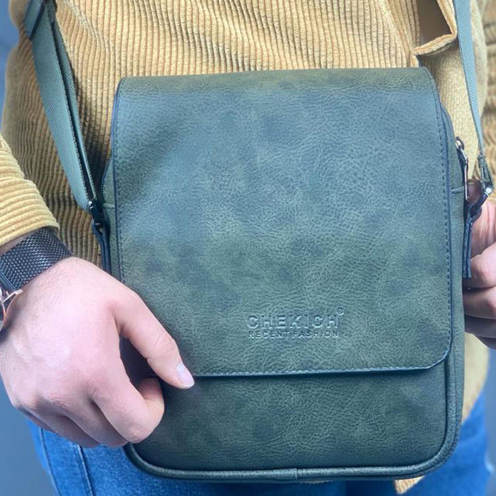 Mens Side Shoulder Bag - Khaki - 009