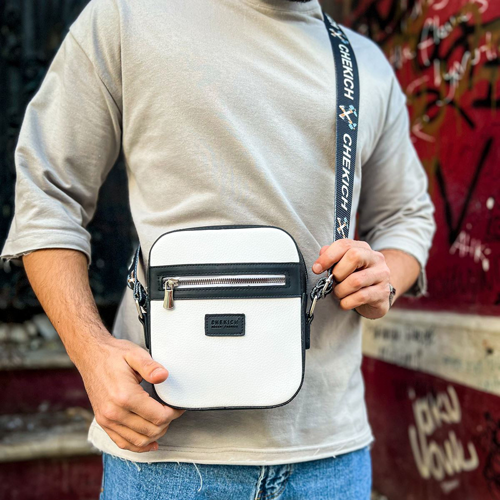Mens Square Bag - White Black - 102